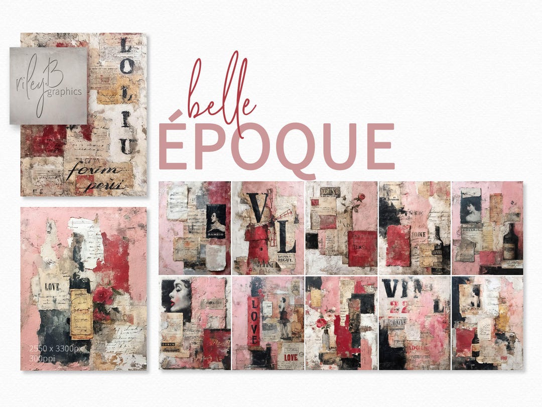 Belle Époque – Vintage French Collages – Collaged French Textures – Red ...