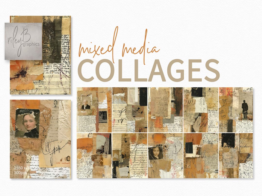 Mixed Media Collages - Vintage Paper Layers - Neutral Texture Art ...