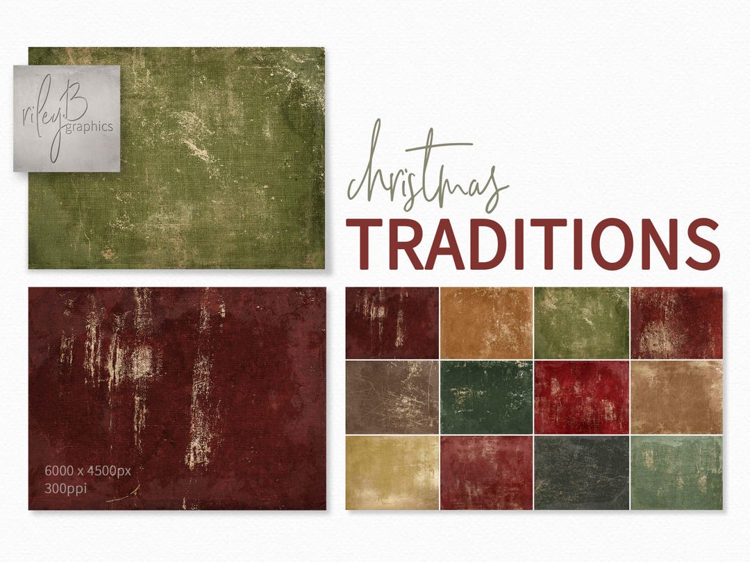 Christmas Traditions – Distressed Red Green and Gold Textures – Rustic ...
