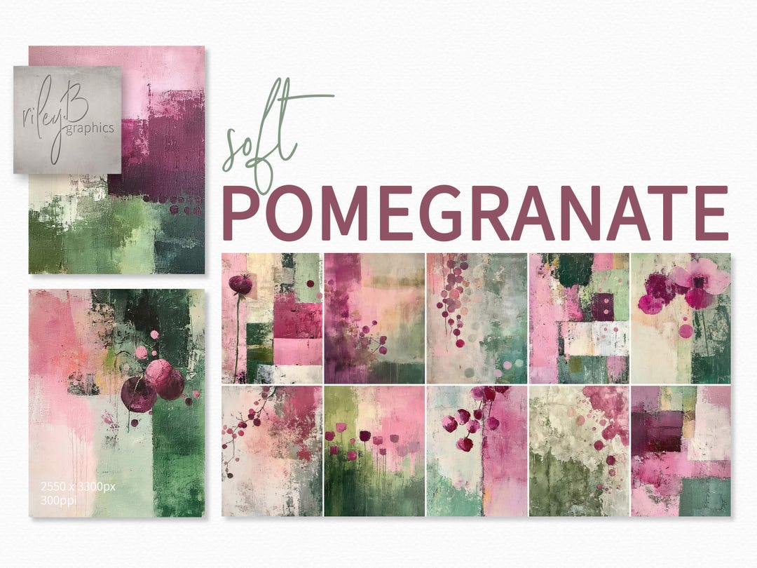 Soft Pomegranate - Digital Collage Art - Pink, Plum, Green Abstract Art ...