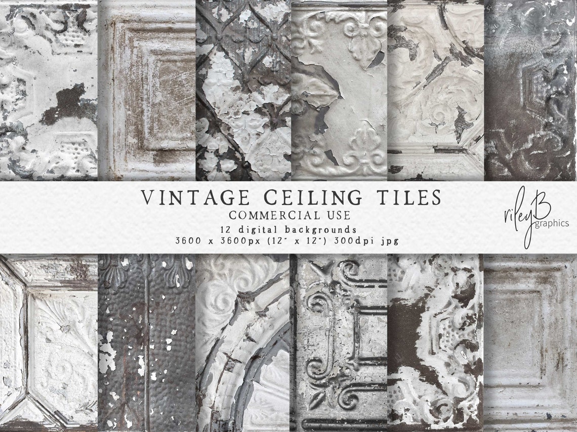 Vintage Ceiling Tiles Tin Tile Backgrounds Weathered Paint - Etsy