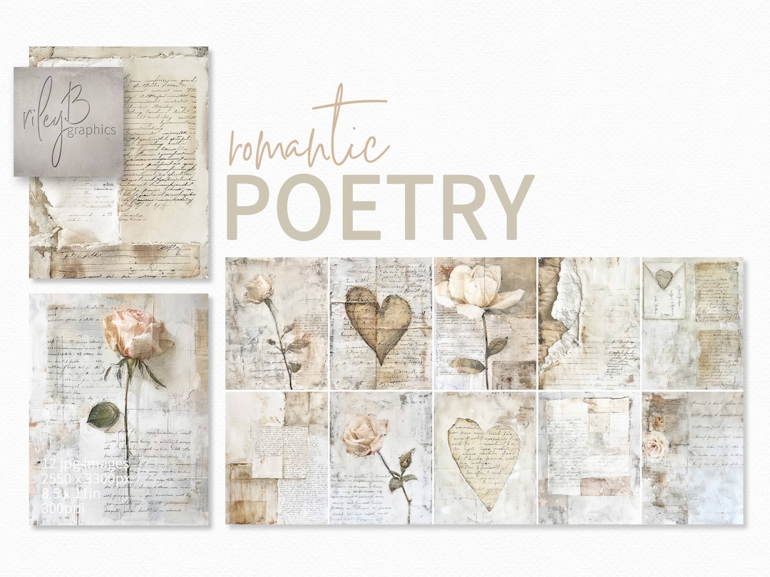 Romantic Poetry Collage Paintings - Romantic Journal Collages - Neutral ...