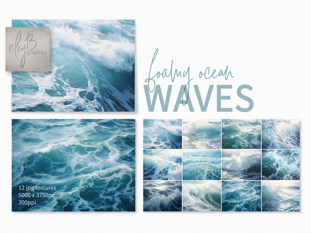 Foamy Ocean Waves – Crashing Sea Surfaces in Aqua and Teal – Curling ...