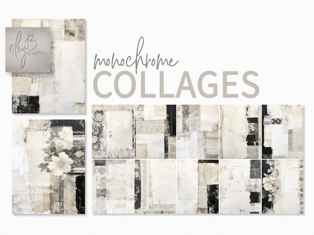 Monochrome Collages – Layered Neutral Black and White Papers – Textured ...