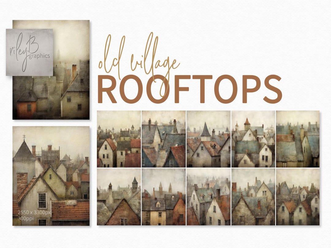Old Village Rooftops - Muted European Rooftops - Rustic Village ...