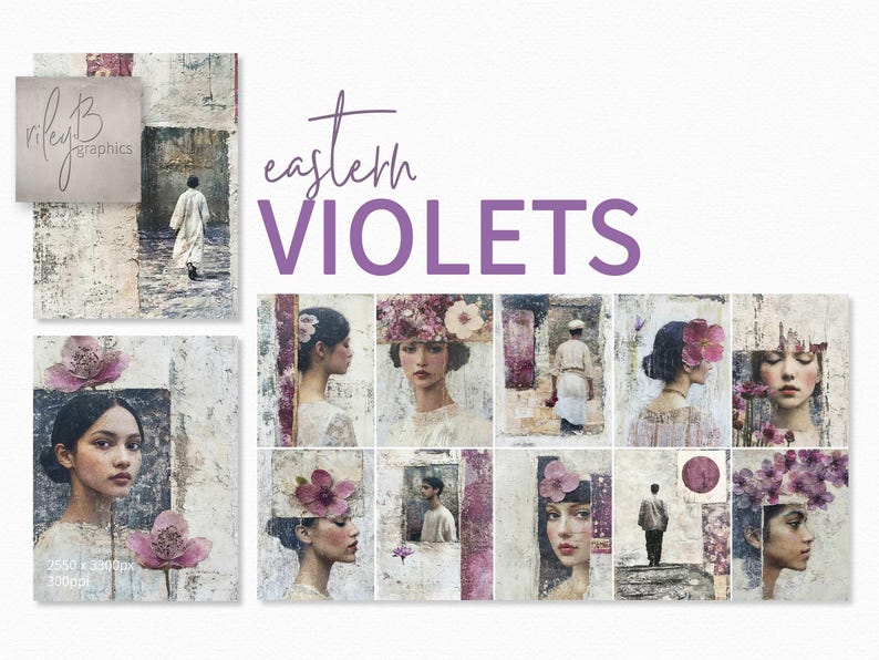 Eastern Violets – Vintage Floral Collage Art – Romantic Portrait Wall ...