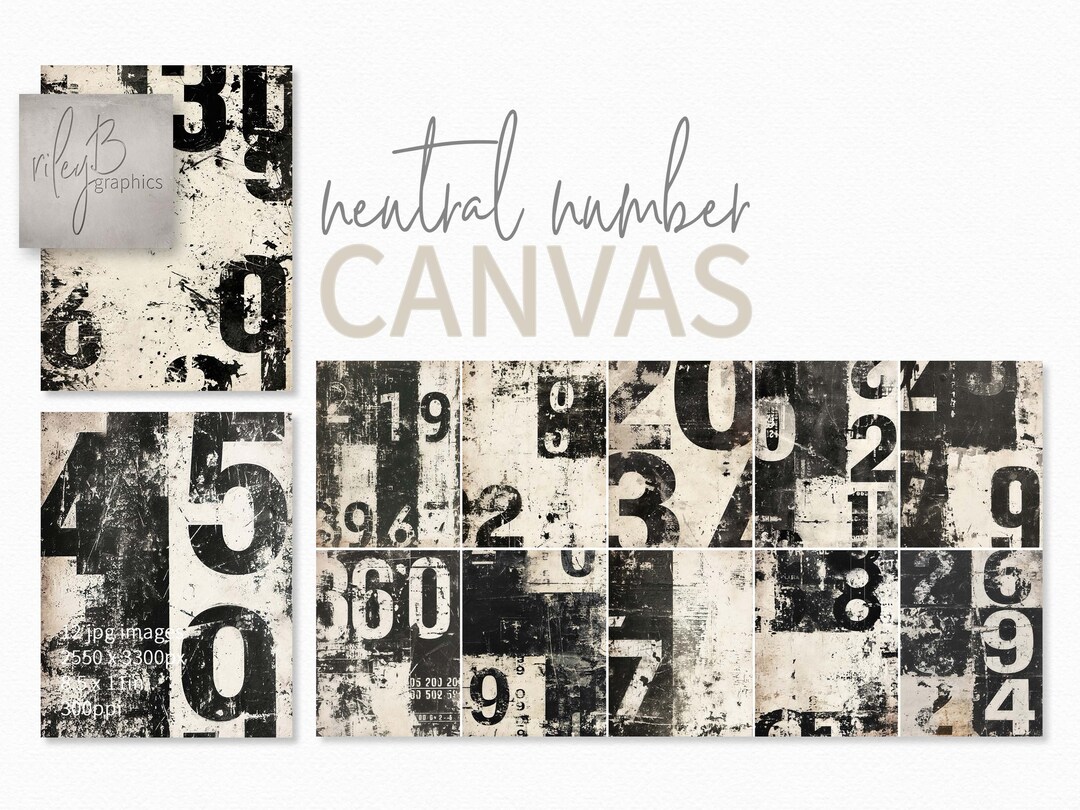 Neutral Number Canvas Paintings - Monochrome Numbers Paintings - Junk ...