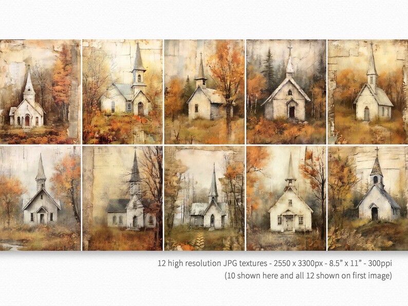 Autumn Chapels – Vintage Fall Church Art – Rustic Country Chapel Prints ...