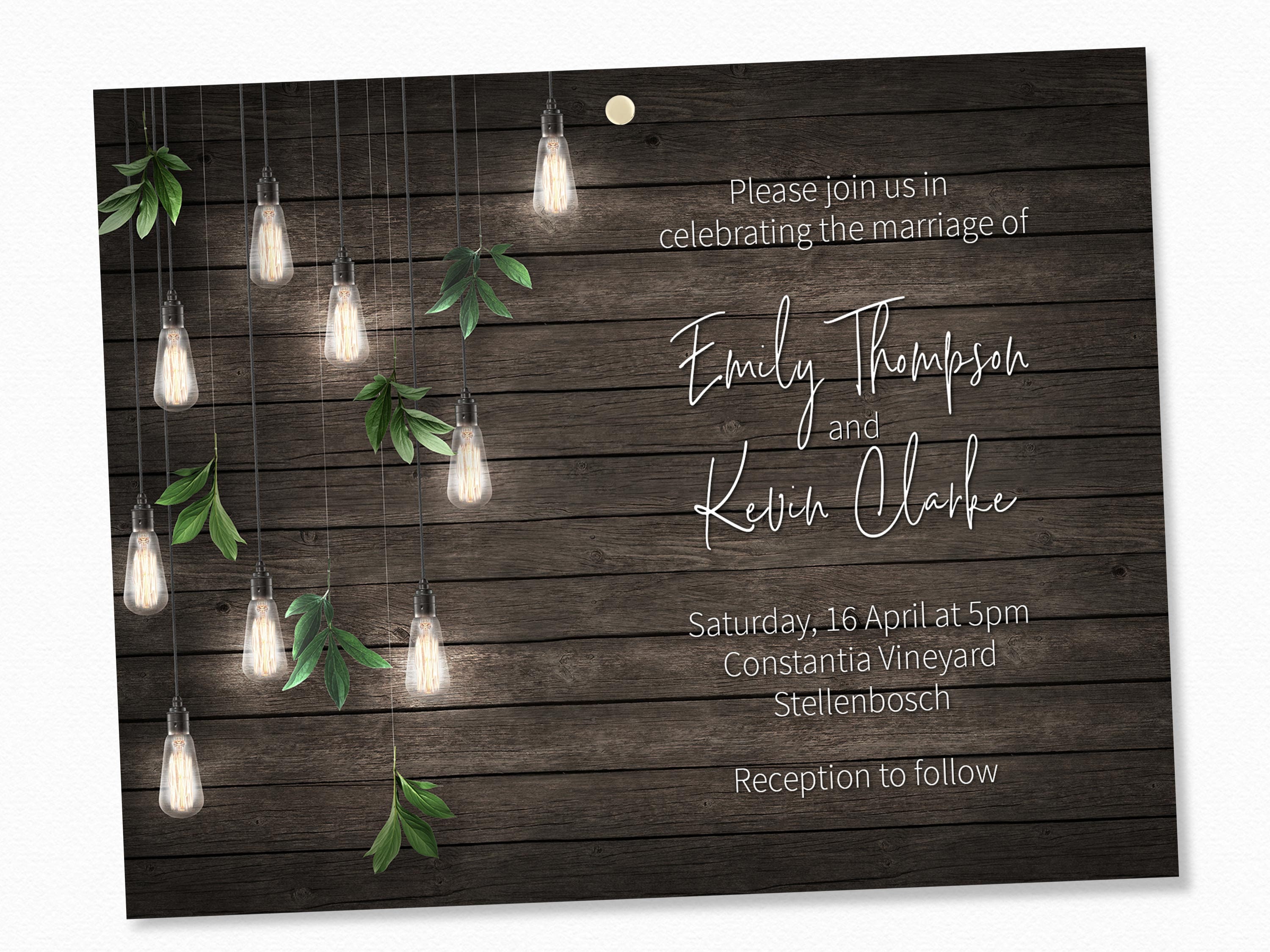 Wood and Lights Backgrounds - Rustic Wedding Invitation Digital ...