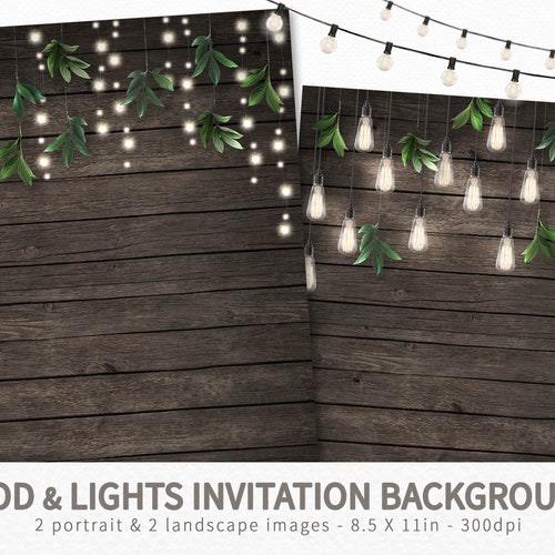 Wood and Lights Backgrounds Rustic Wedding Invitation - Etsy