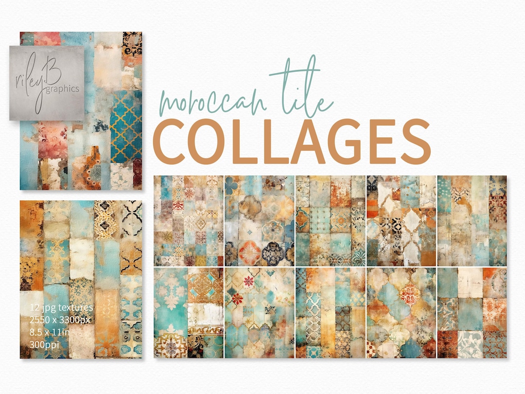 Moroccan Tiles Collage Paintings - Junk Journal Collages - Old Tiles ...
