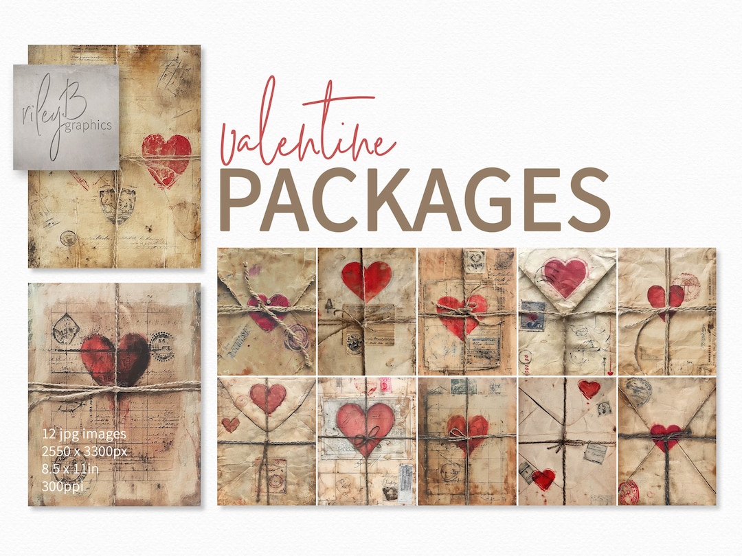 Valentine Packages Paintings - Vintage Parcels - Digital Heart Parcels ...