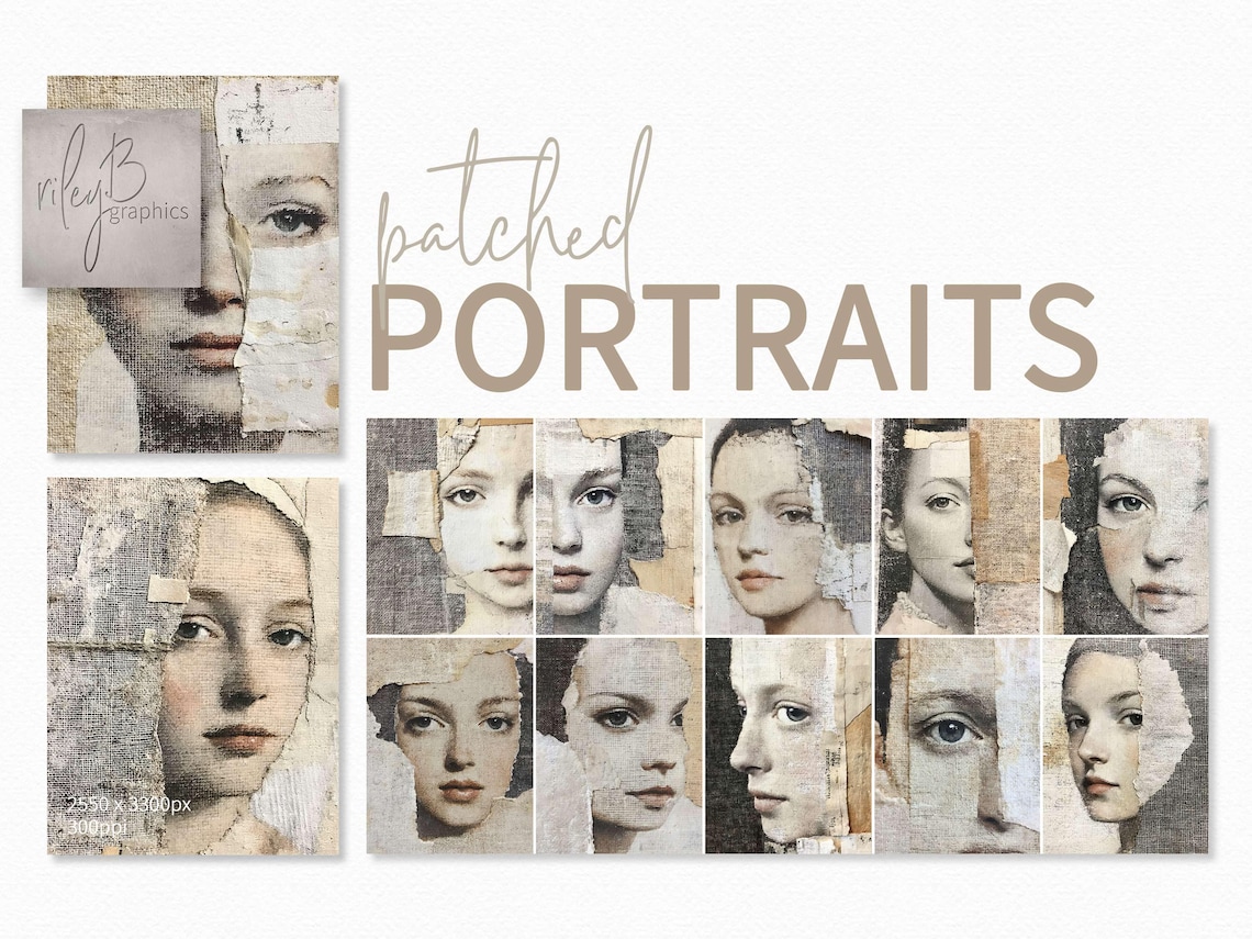 Patched Portraits – Vintage Collage Female Faces – Neutral Beige Art ...