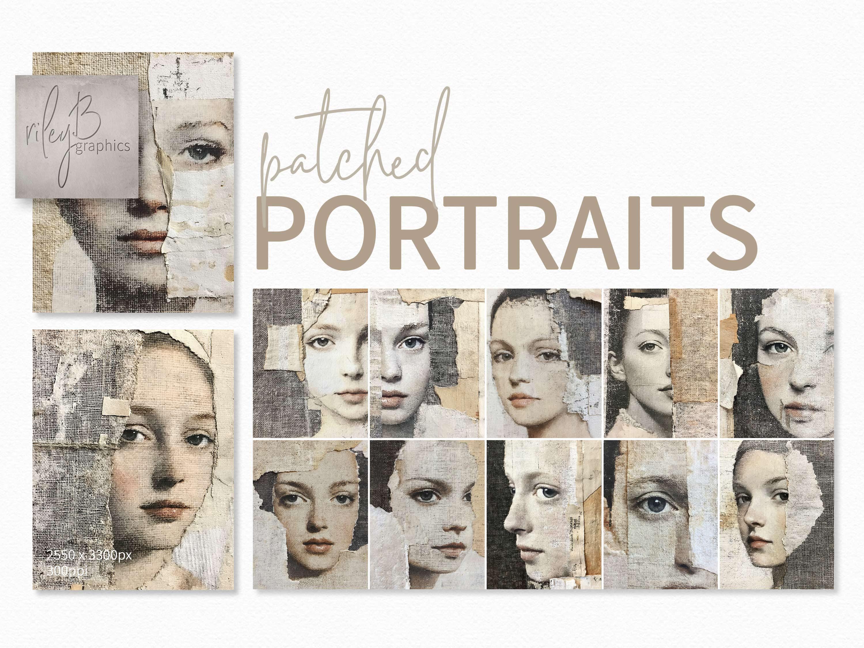 Patched Portraits – Vintage Collage Female Faces – Neutral Beige Art ...