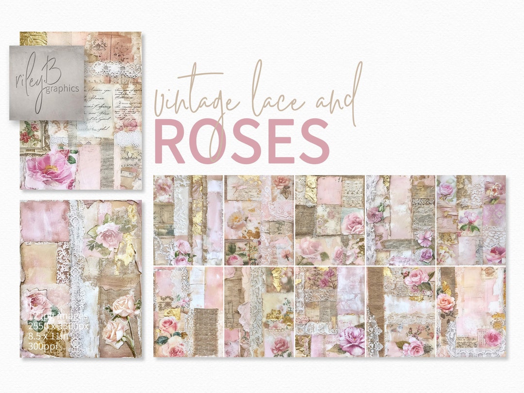 Vintage Lace and Roses Collage Paintings - Junk Journal Collages ...