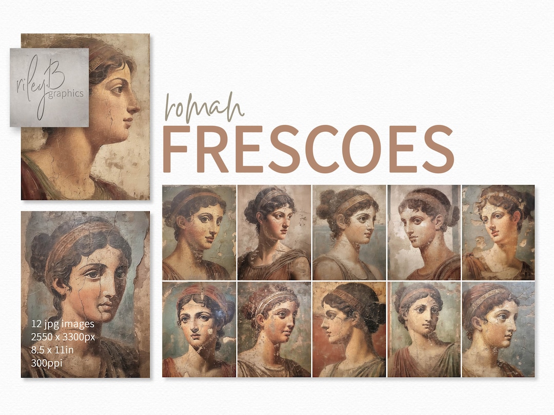 Roman Frescoes - Antique Wall Art - Weathered Portraits - Cracked ...