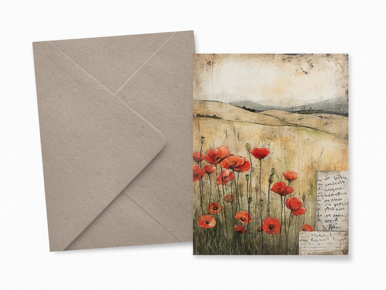 Rustic Poppies – Vintage Field Floral Art – Red Wildflower Meadow ...