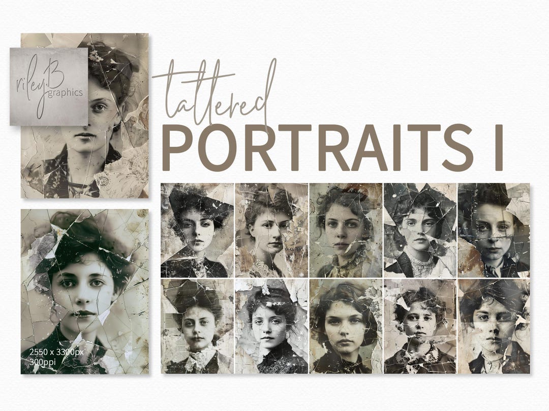 Tattered Portraits 1 – Vintage Damaged Photo of Women – Cracked Peeling ...