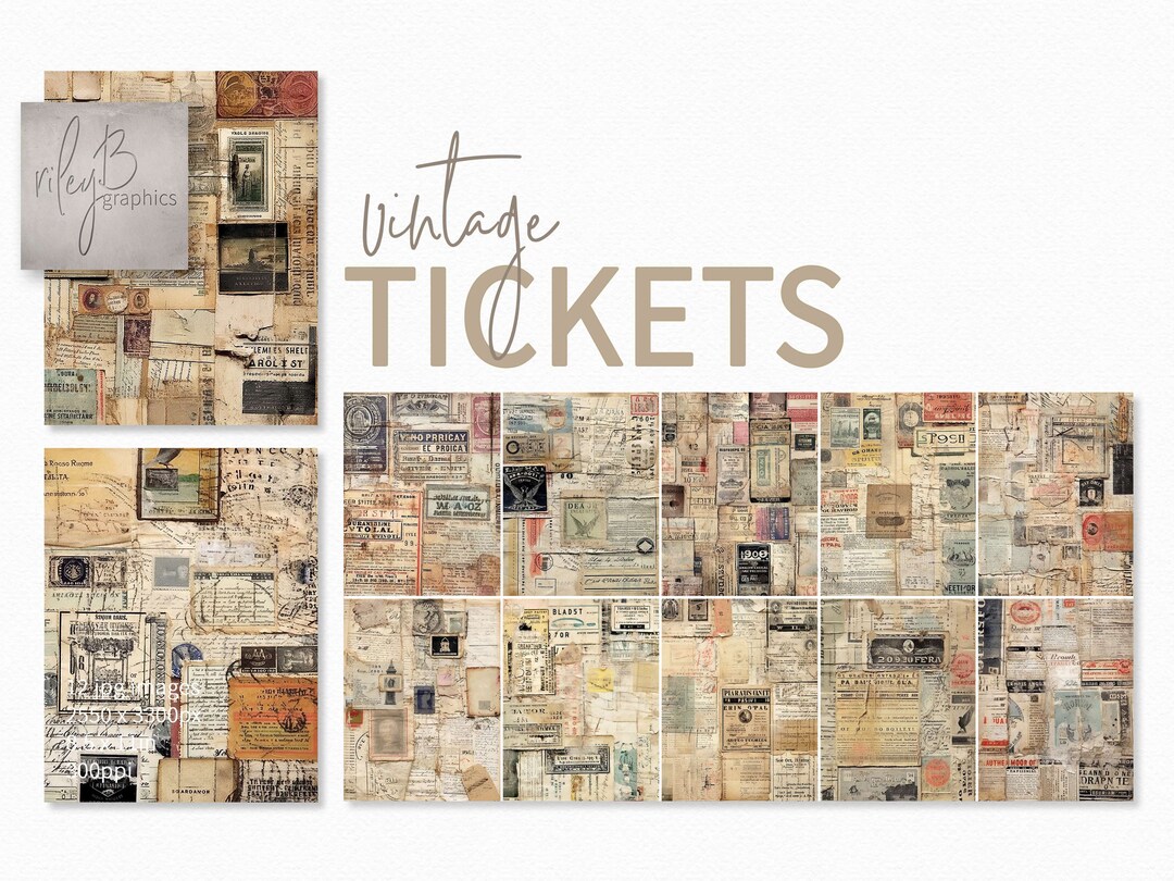 Vintage Tickets Paintings - Junk Journal Tickets - Digital Distressed ...