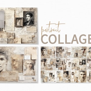Portrait Collages – Vintage Ephemera Face Art – Antique Letters and Old ...