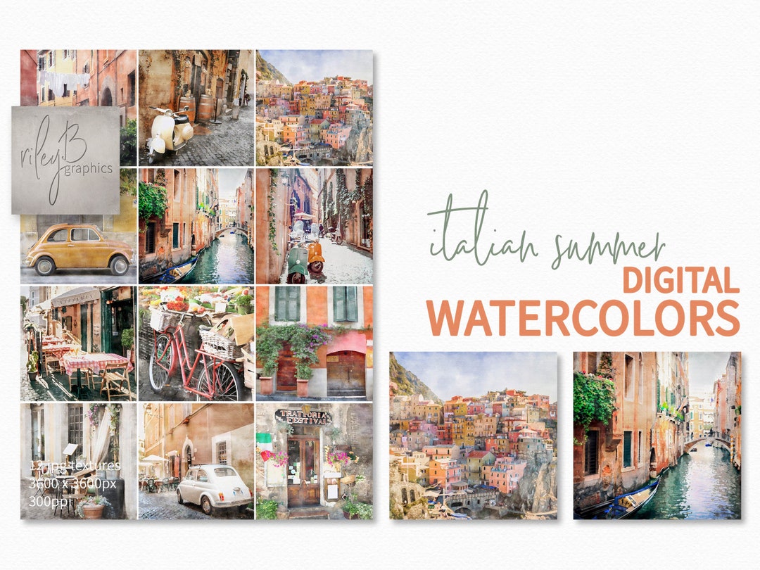 Italian Summer Watercolors - Digital Watercolors of Italy - Italian ...