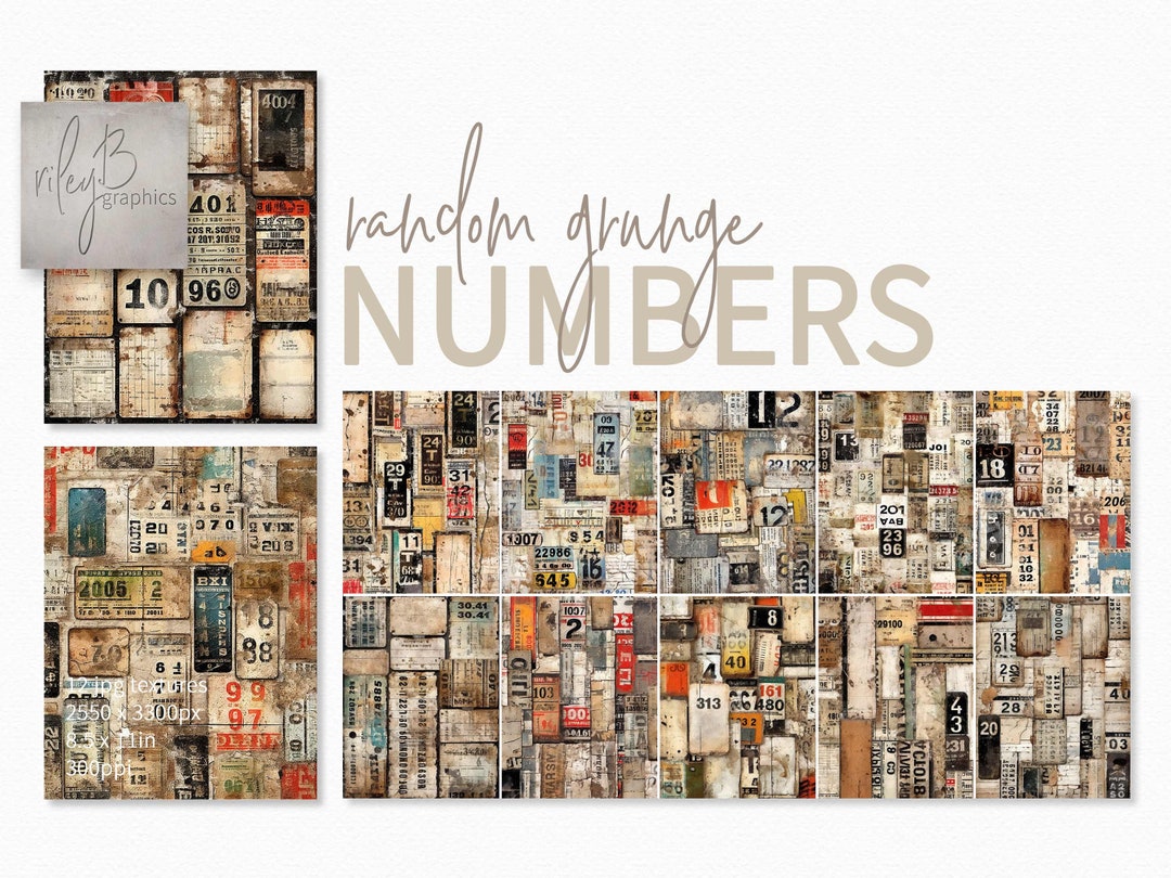 Random Grunge Numbers Paintings - Junk Journal Numbers - Digital ...
