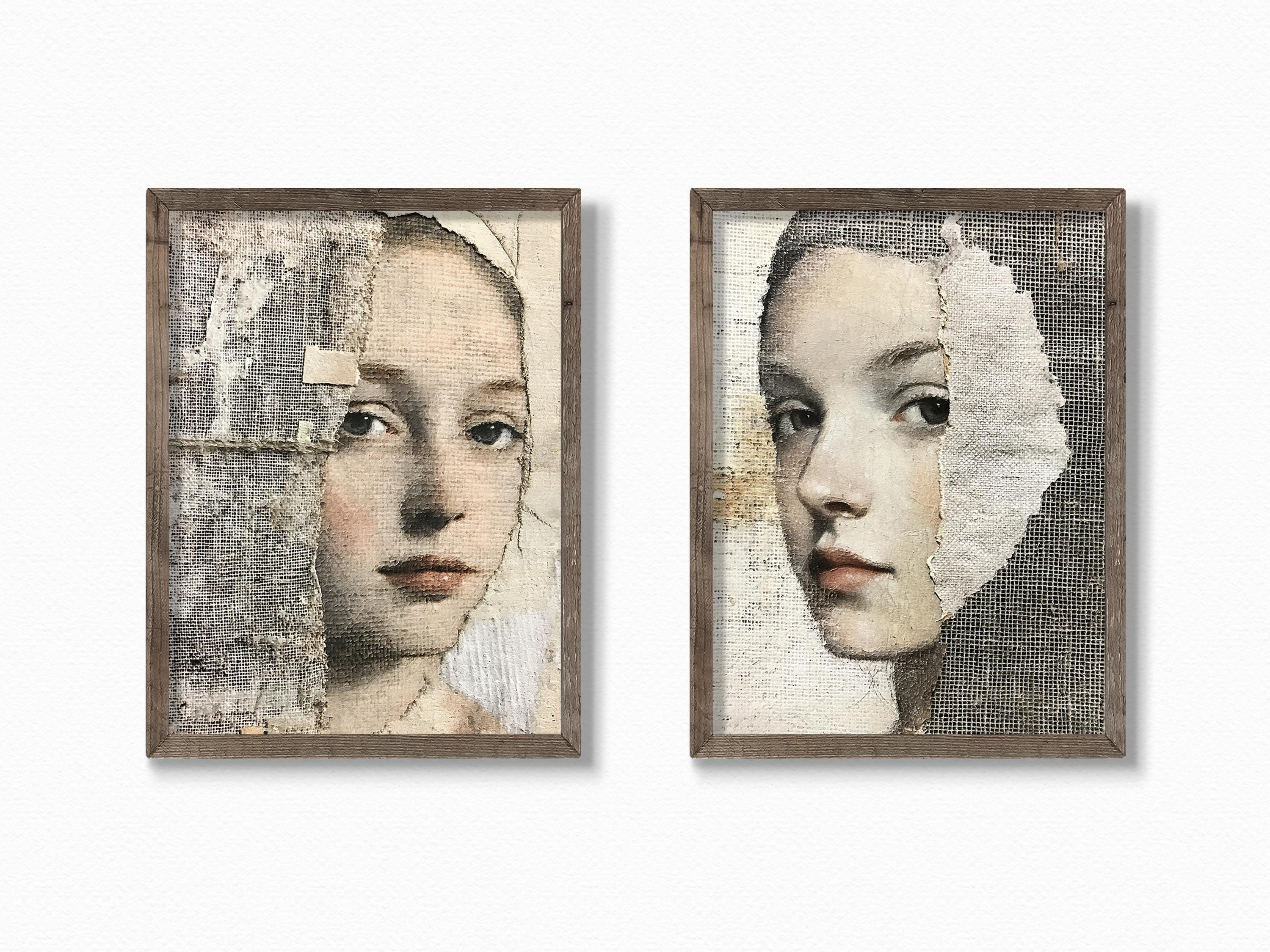 Patched Portraits – Vintage Collage Female Faces – Neutral Beige Art ...