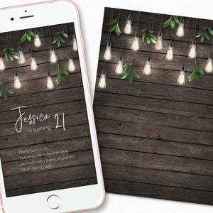 Wood and Lights Backgrounds - Rustic Wedding Invitation Digital ...