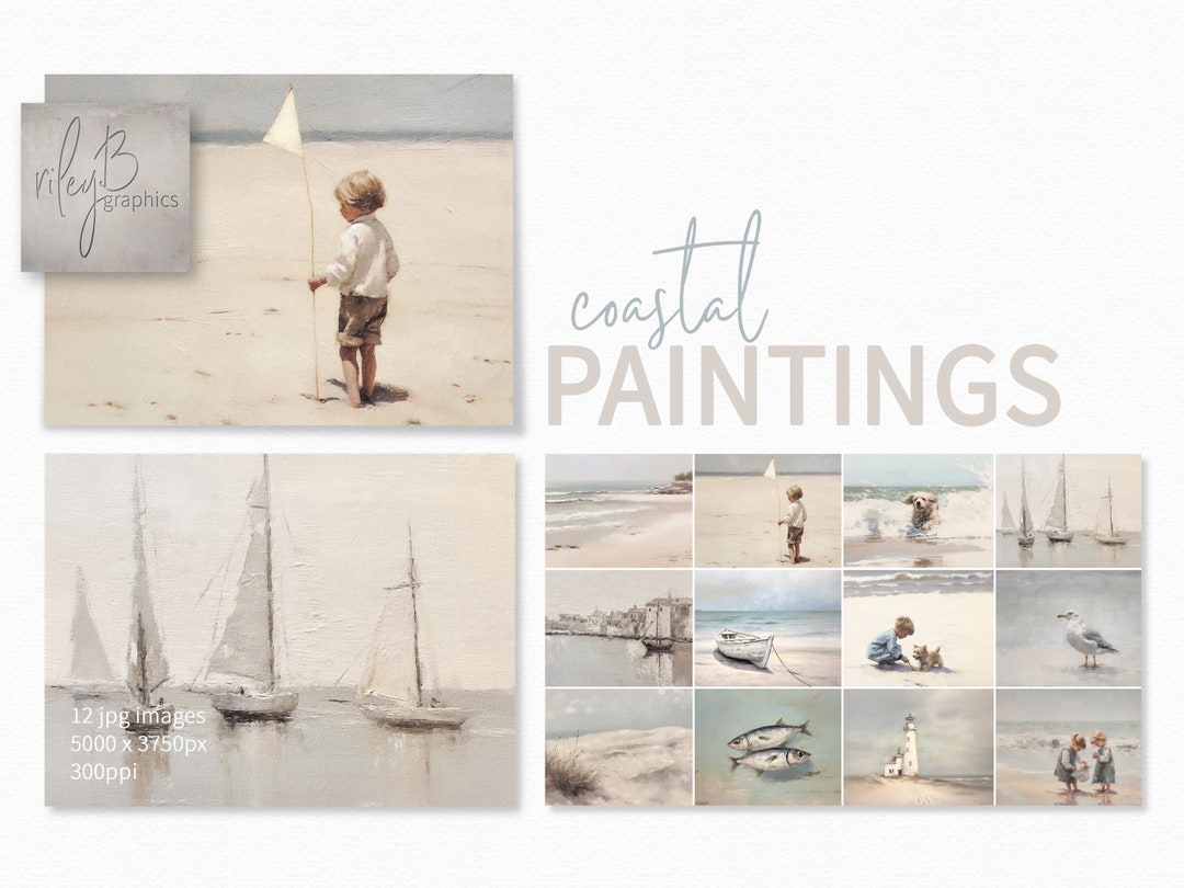 Coastal Paintings - Printable Coastal Art - Soft Blue Beige Beach Art ...