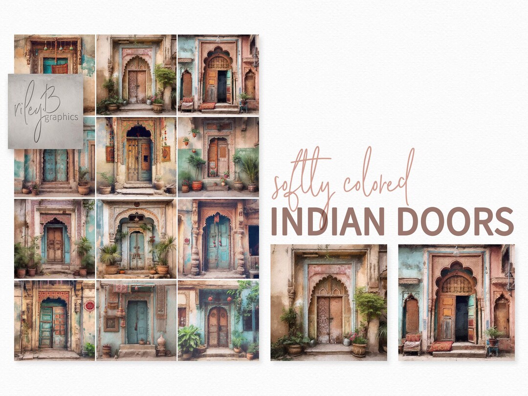 Softly Colored Indian Doors – Rustic Architectural Frames – Blue and ...