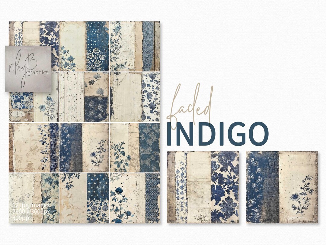 Faded Indigo - Vintage Indigo Floral Background Collection - Aged Blue ...