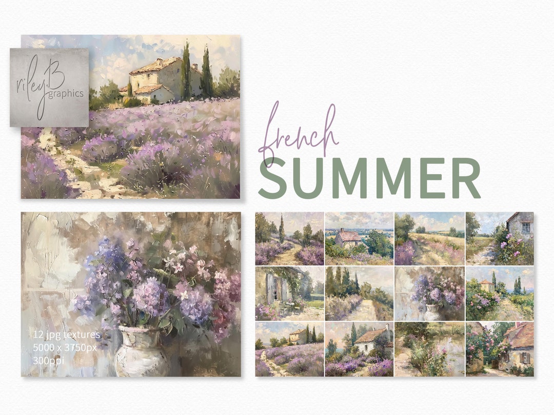 French Summer – Soft Provence Landscapes – Pastel Floral Cottage Scenes ...