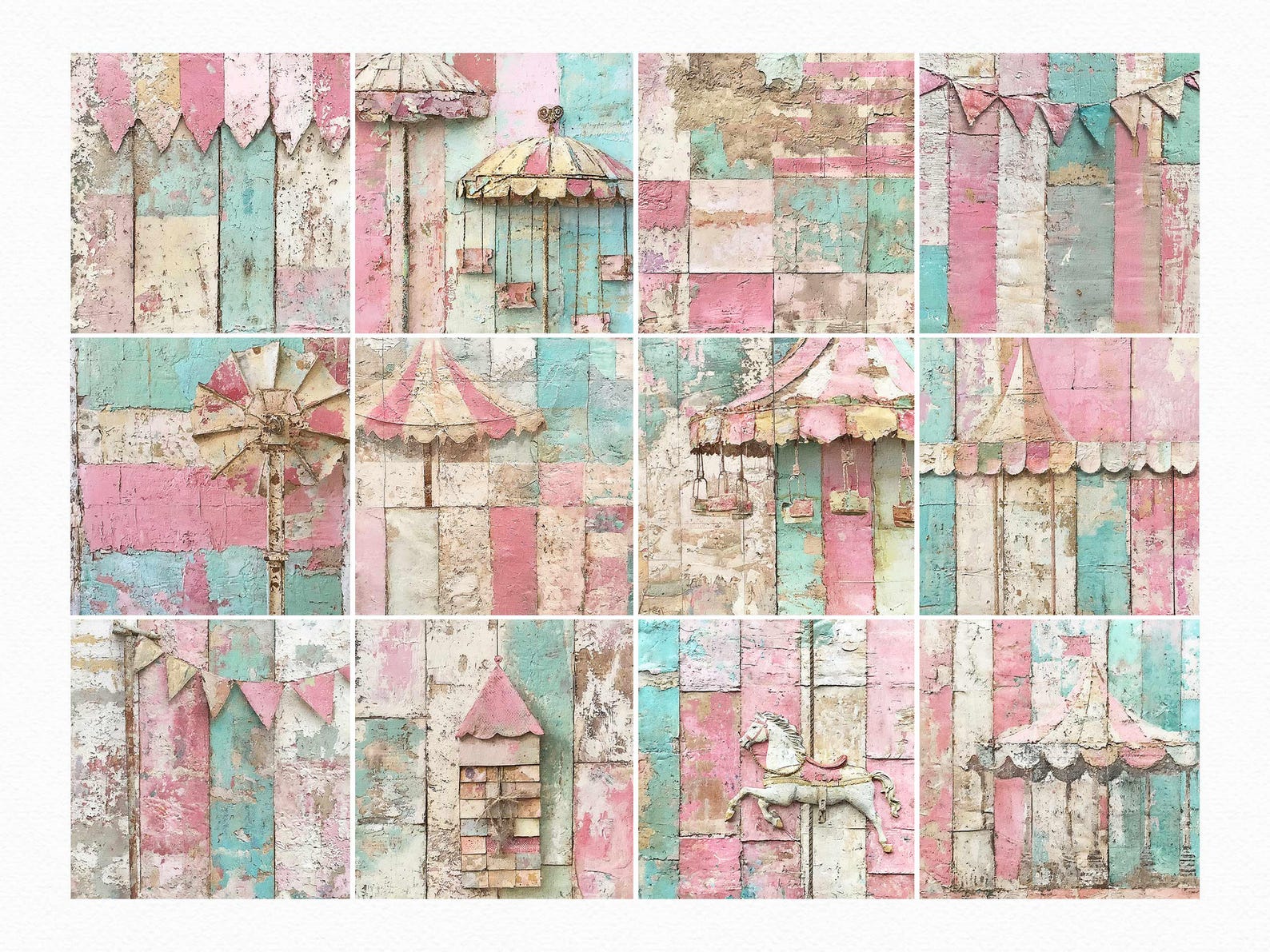 Pastel Carnival - Grungy Carnival Collages in Pink and Aqua Tones ...