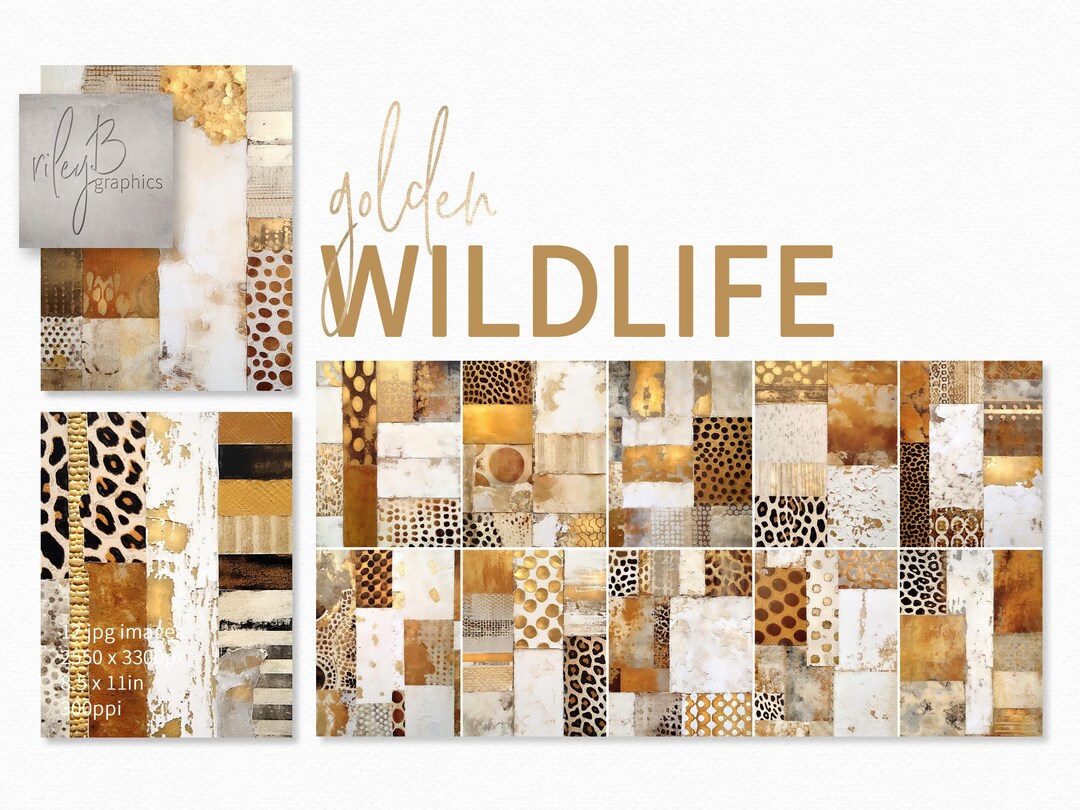 Golden Wildlife Collages - Animal Print and Gold Collages - Gold Animal ...