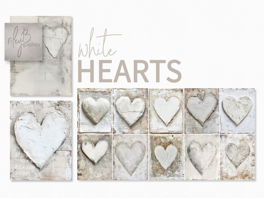 White Hearts – Neutral Heart Art With Textured Layers and Aged Paper ...
