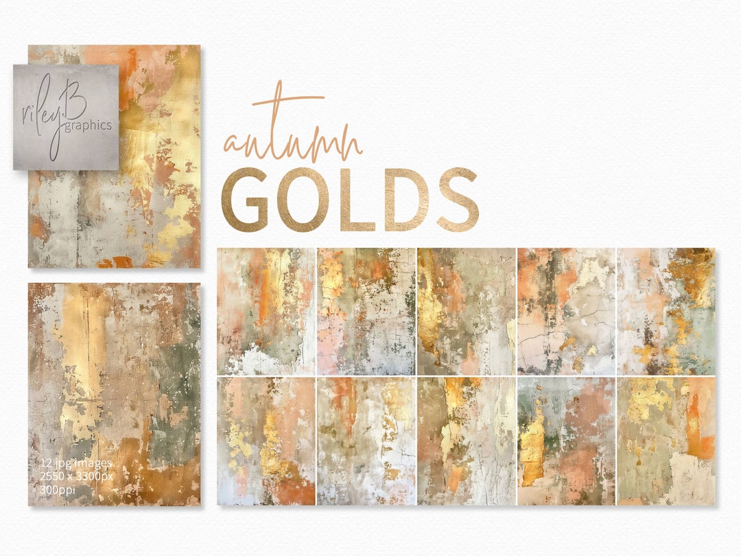 Autumn Golds - Soft Orange Green and Gold Texture Paintings - Fall Gold ...