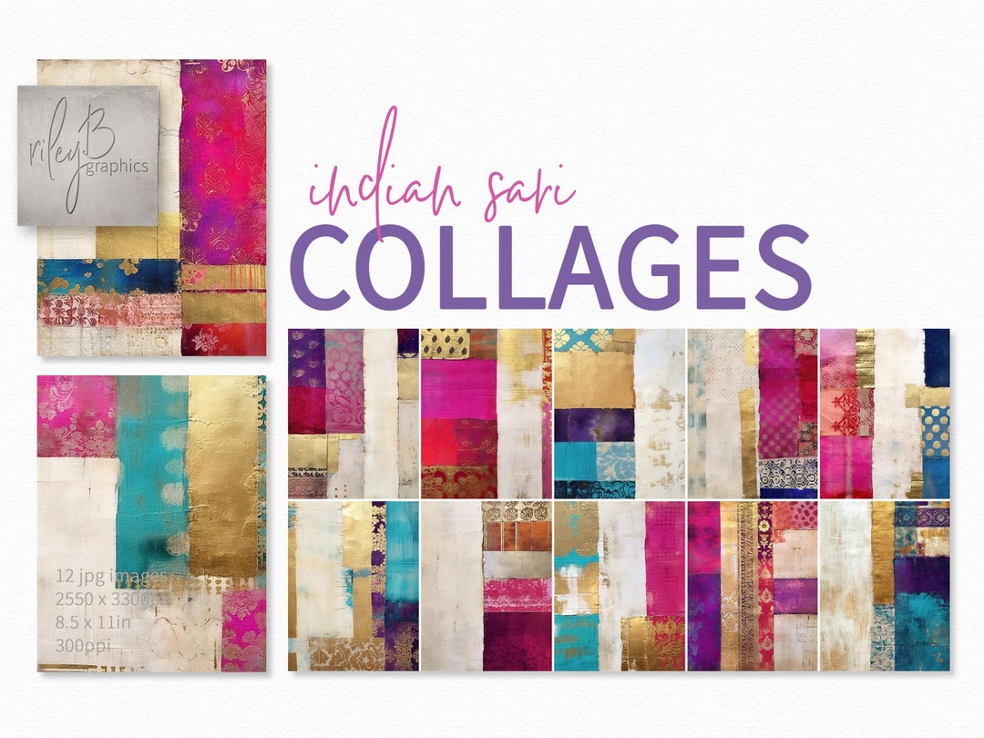 Indian Sari Collage Paintings - Junk Journal Collages - Vibrant Texture Collages - Mixed Media ...