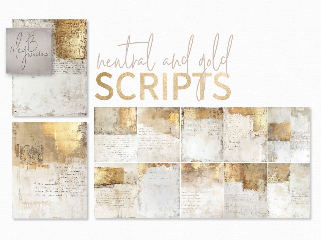 Neutral and Gold Scripts - Beige and Gold Mixed Media Collage ...