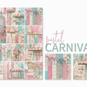 Pastel Carnival - Grungy Carnival Collages in Pink and Aqua Tones ...