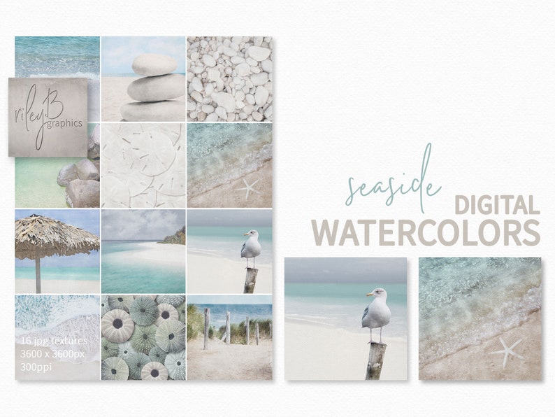 Seaside Watercolors Digital Beach Scenes Beach Background - Etsy