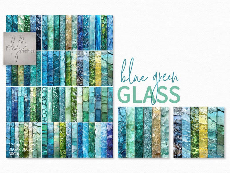 Blue Green Glass – Stained Glass Textures – Mosaic Glass Strips – Aqua ...