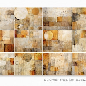 Golden Patchwork Abstract Paintings - Digital Golden Yellow Abstract ...