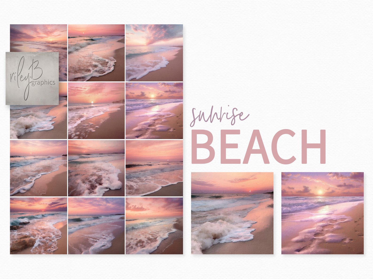 Sunrise Beach – Pastel Ocean Sunrise – Soft Wave Textures – Pink ...