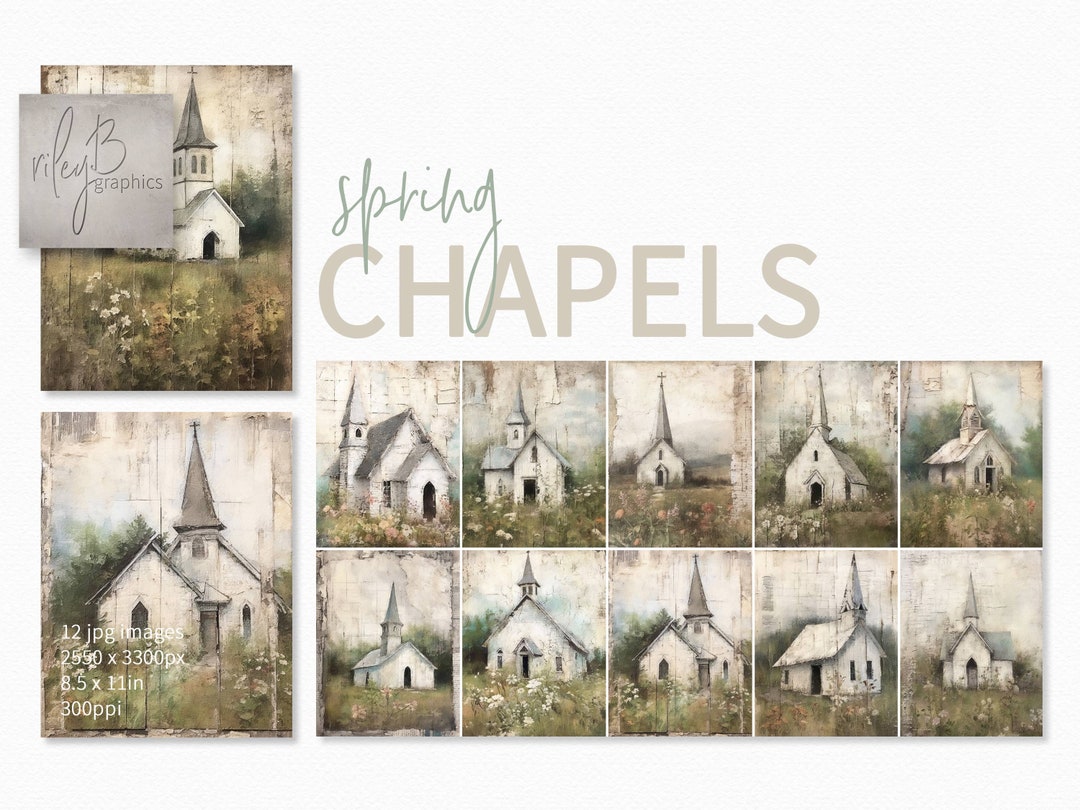 Spring Chapel Paintings - Spring Church Paintings - Weathered Chapel ...