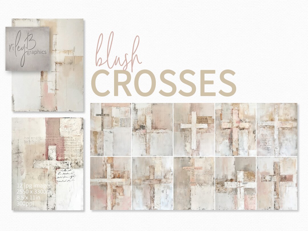 Blush Crosses Paintings - Christian Cross Junk Journal Collages ...
