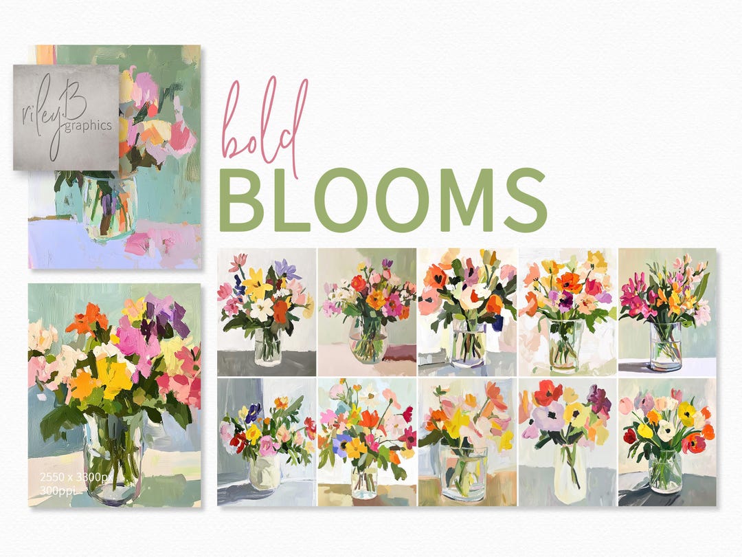 Bold Blooms – Colorful Floral Bouquet Prints – Modern Painterly Flower ...