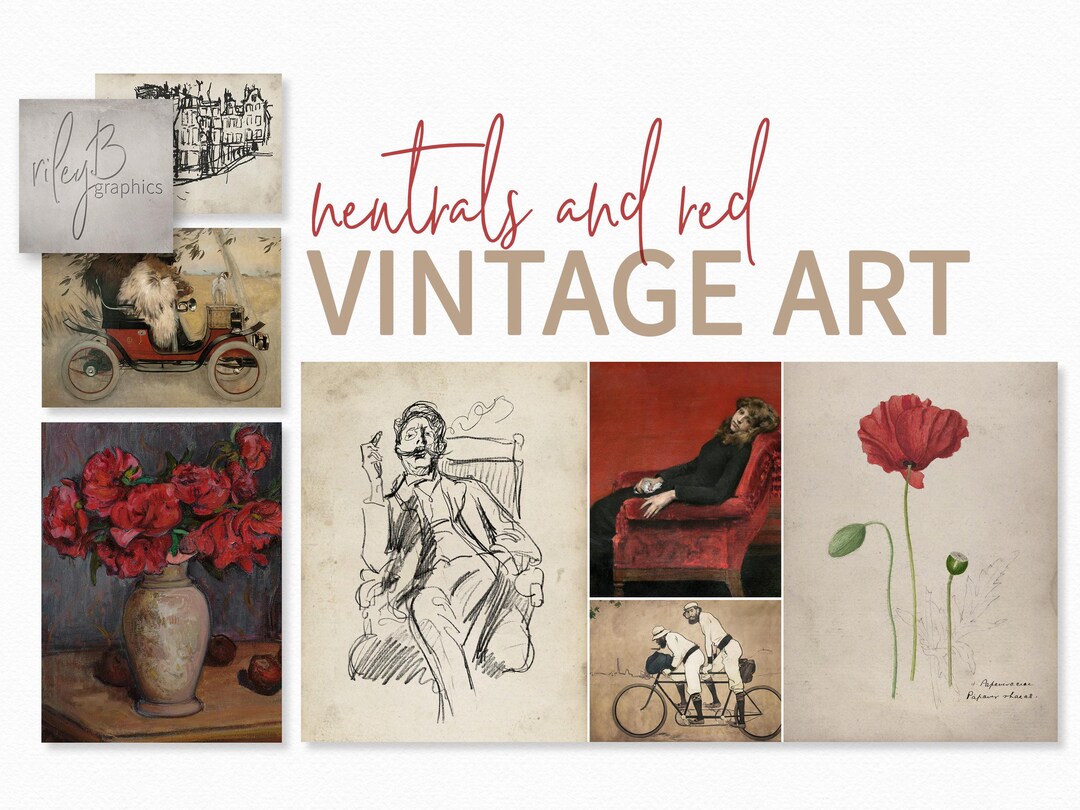 Neutrals and Red Vintage Art - Quirky Wall Gallery With Splashes of Red ...