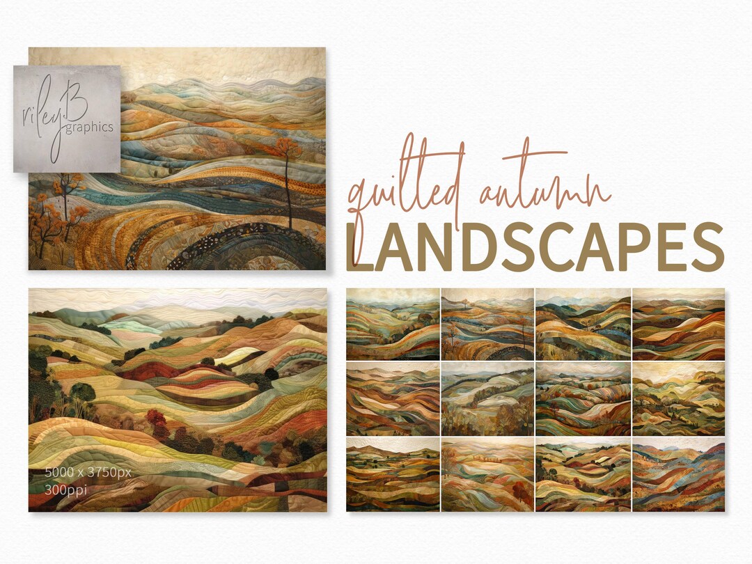 Quilted Autumn Landscapes – Patchwork Fall Hills Art – Cozy Textile ...