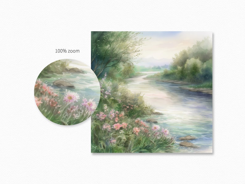 Summer River – Watercolor River Landscape Backgrounds – Pastel ...