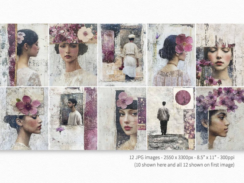Eastern Violets – Vintage Floral Collage Art – Romantic Portrait Wall ...